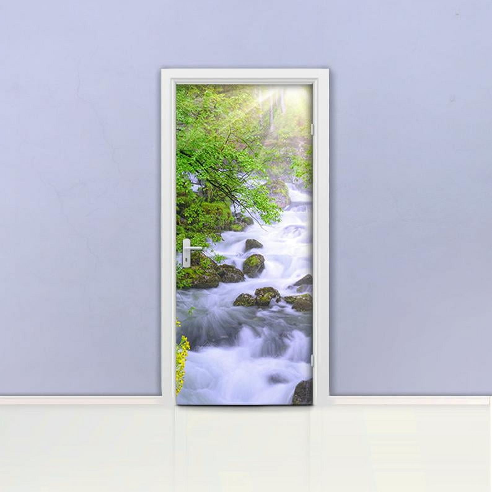 Hot Door Mural Sunshine Forest Stream Wall Door Sticker DIY Self ...