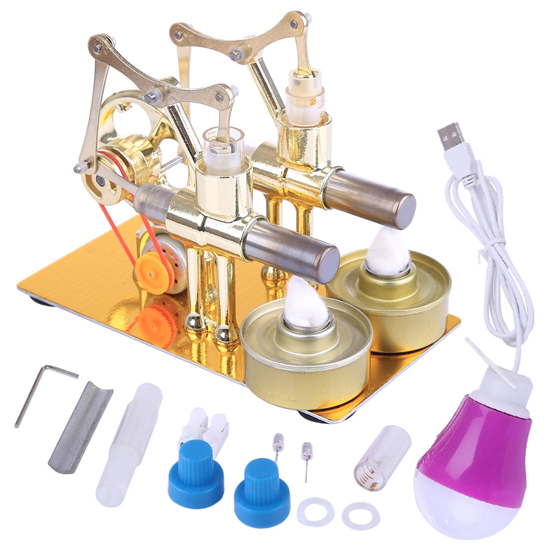 Hot Double Cylinder Stirling Engine Model with Random Color Light Bulb ...