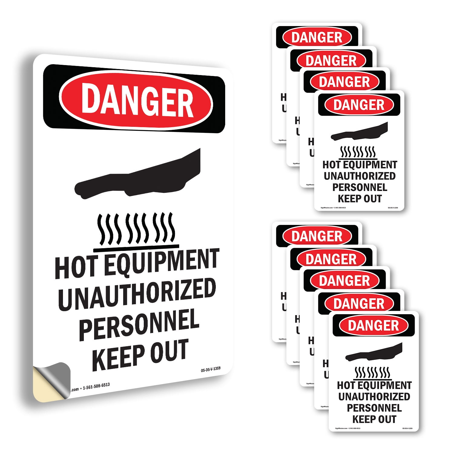 Hot Equipment Unauthorized OSHA Danger Vinyl Decal Label 14 Inch x 10 ...