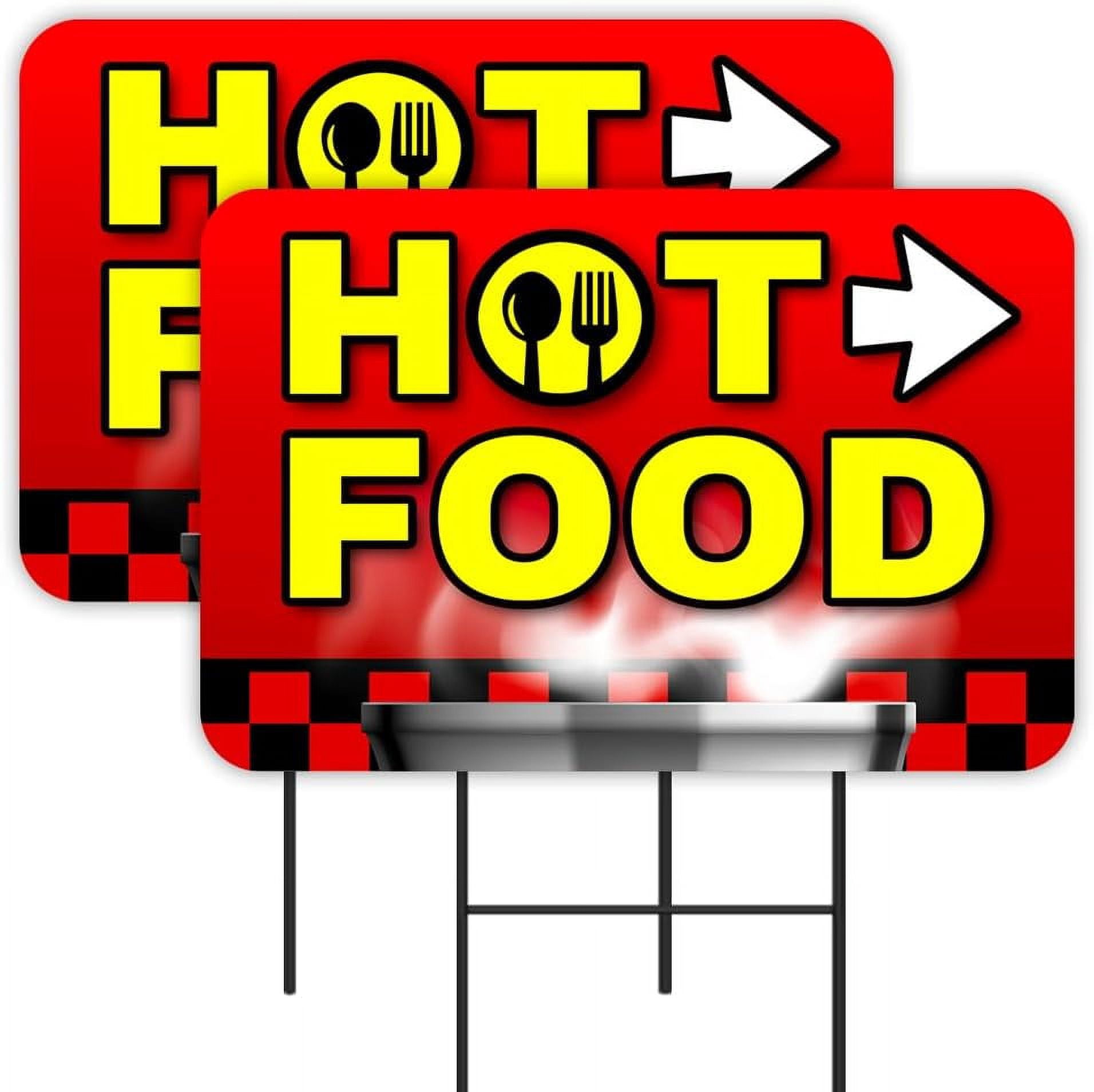 Hot Food 2 Pack Double-Sided Yard Signs 16" x 24" with Metal Stakes ...