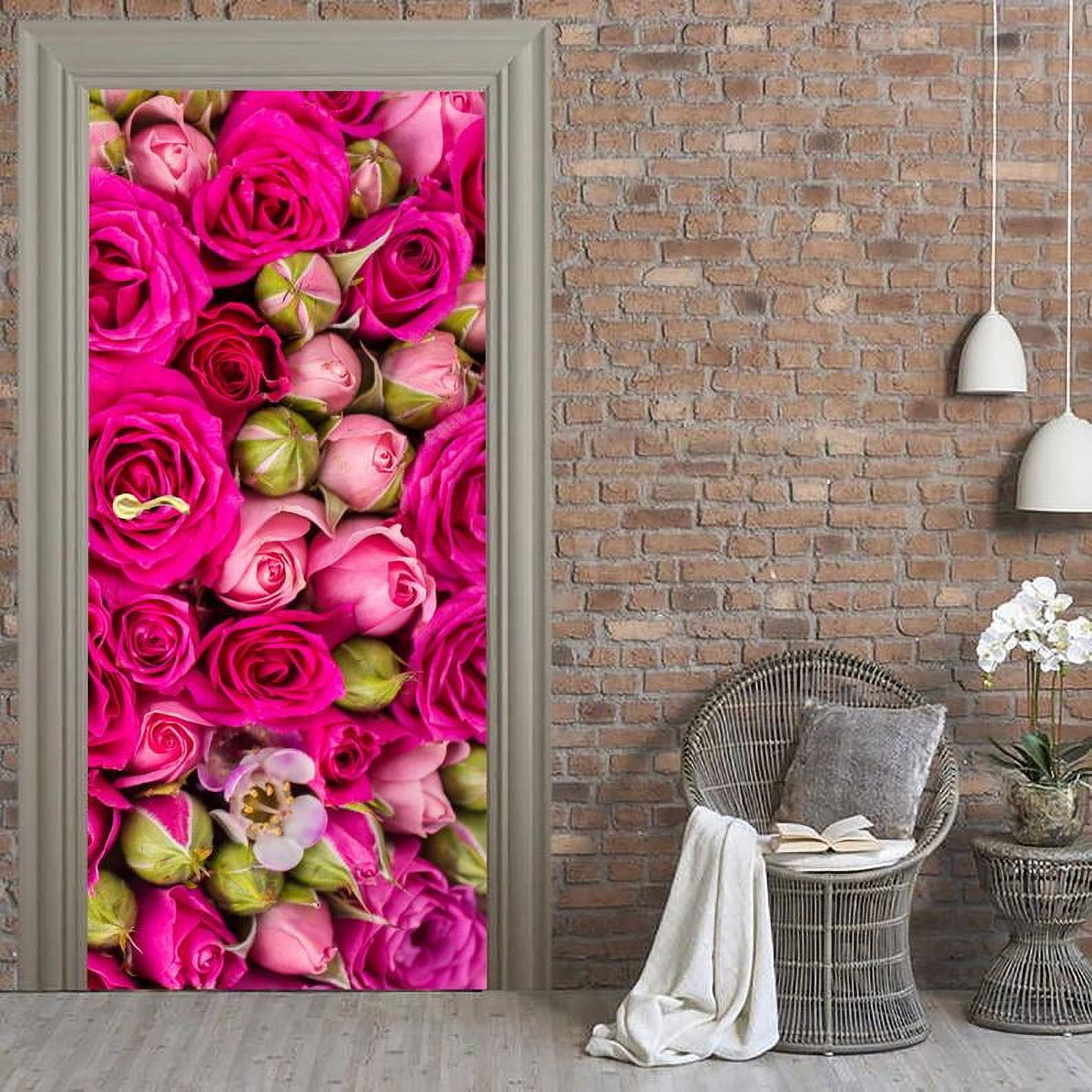 Hot Free Shipping Wholesales Door Sticker Pretty Pink Roses Door ...