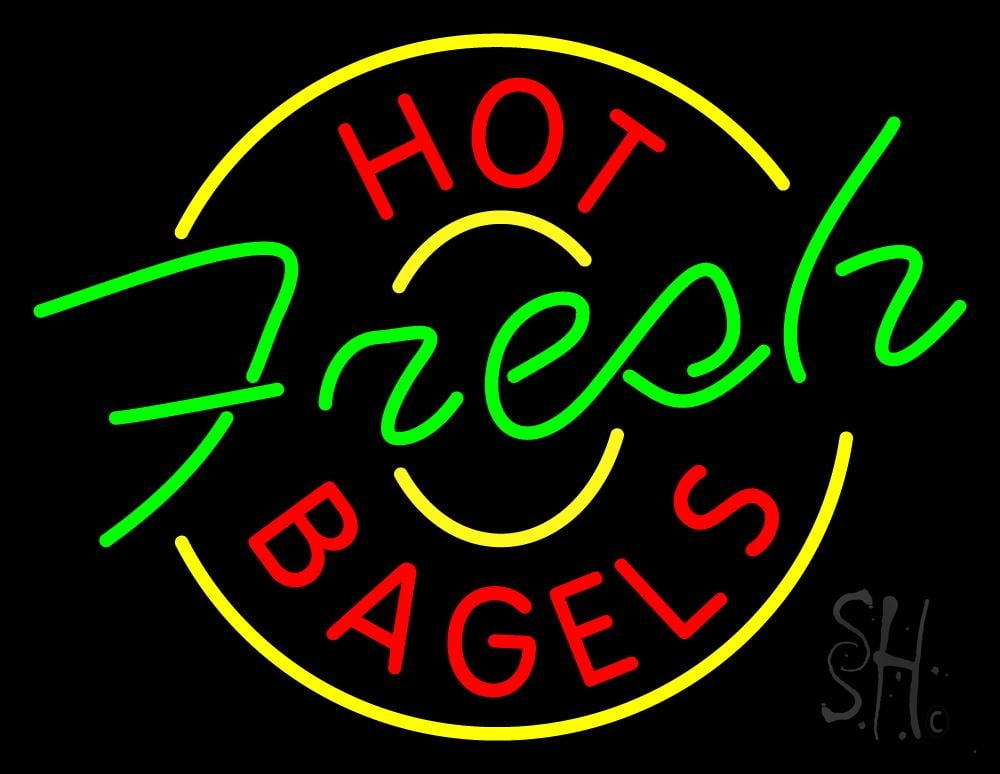 Hot Fresh Bagels LED Neon Sign 24 x 31 - inches, Black Square Cut ...