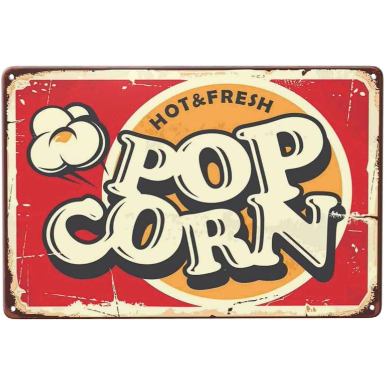 Vintage Popcorn Sign Hot Buttered Popcorn Tin Sign | Vintage Signs