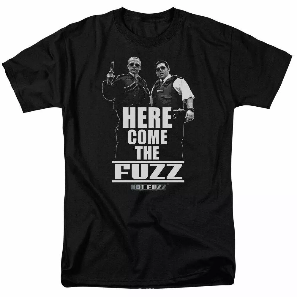 Hot Fuzz Here Come The Fuzz T Shirt Mens Police Comedy Movie Tee Black ...