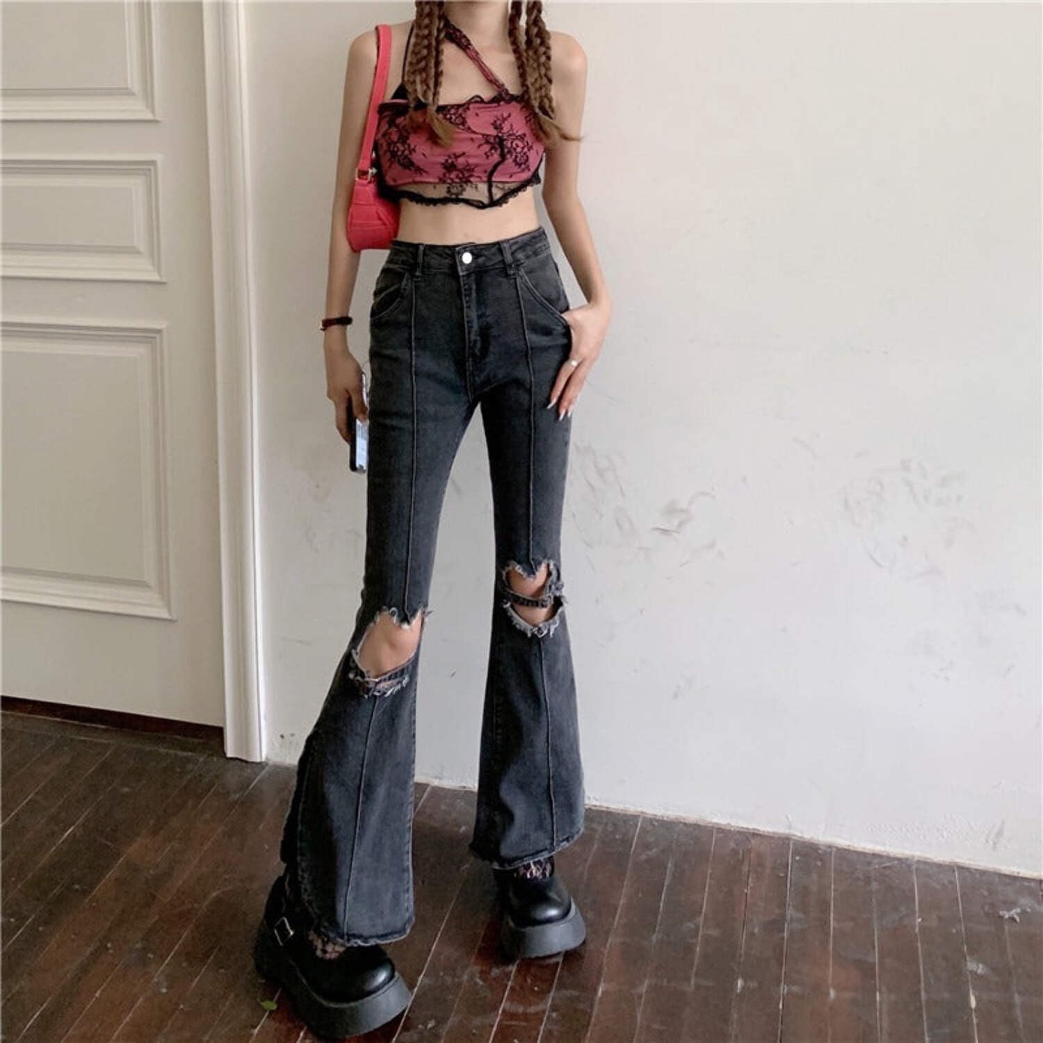 Hot Girl Ripped Jeans Women 1255