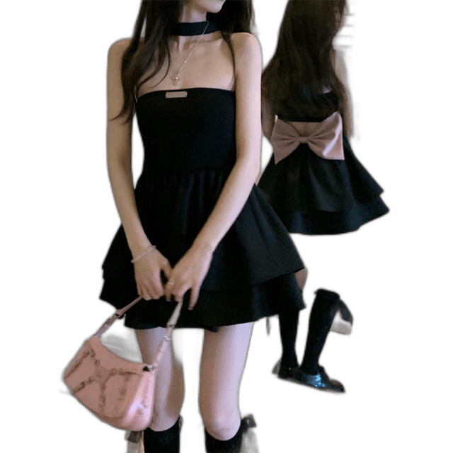 Hot Girl Sexy Dress Summer Dress Young Women Slim Backless Black Bow
