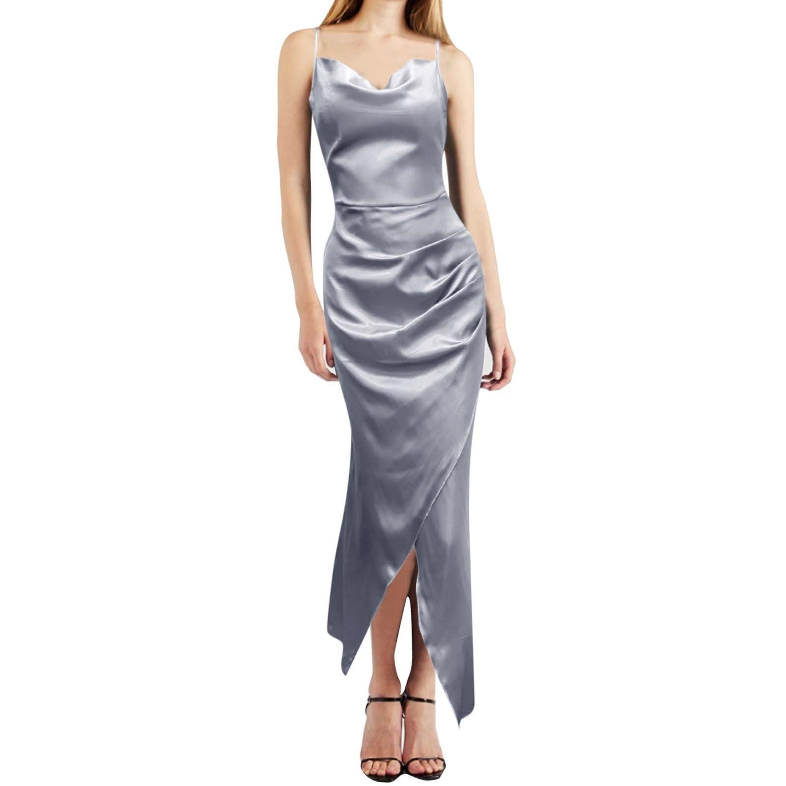 Hot Girl Style Sexy Low - Cut Satin Slit Suspender Slim Backless Dress ...