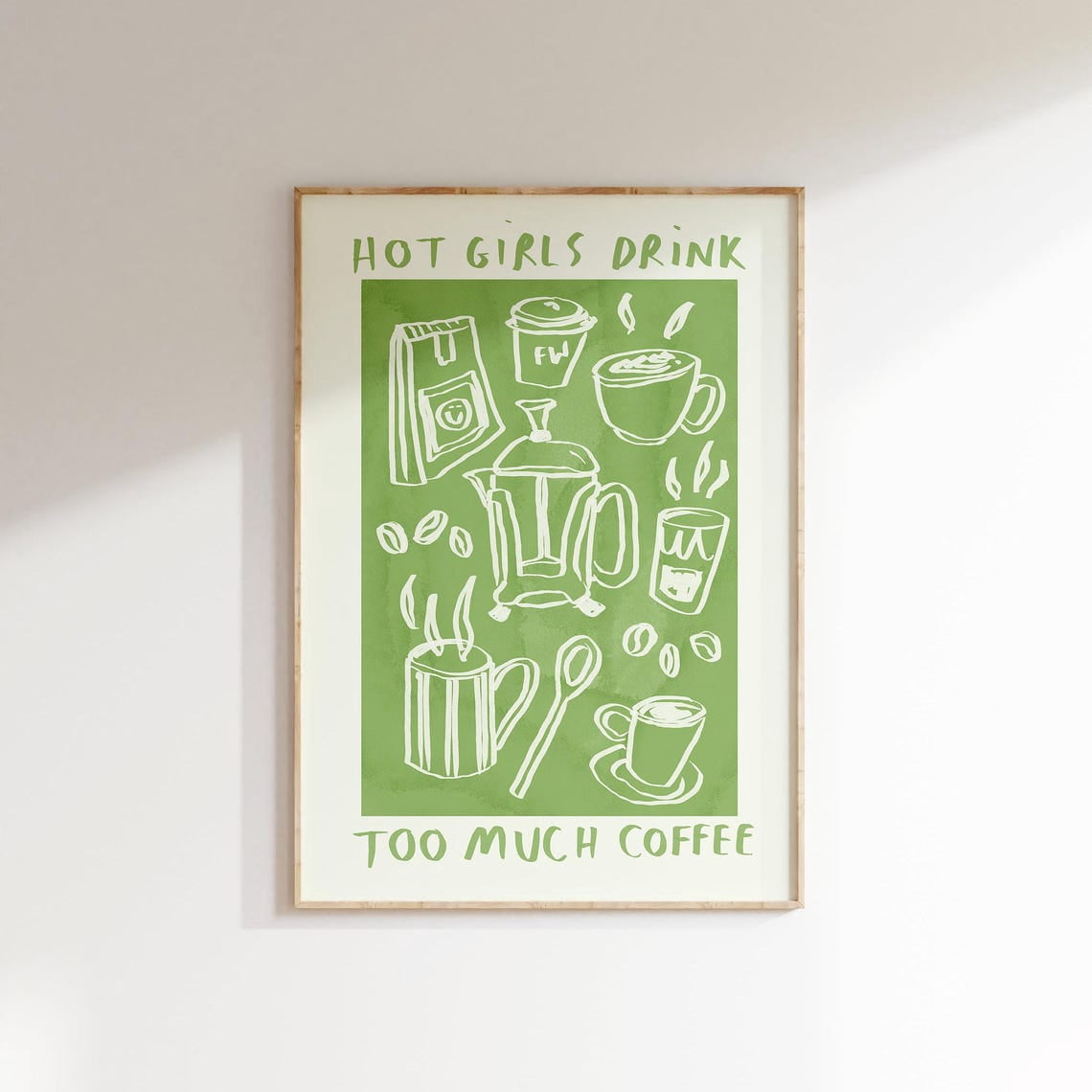 Hot Girls Drink Coffee Wall Print Illustrated Wall Art Coffee Tea Lover ...
