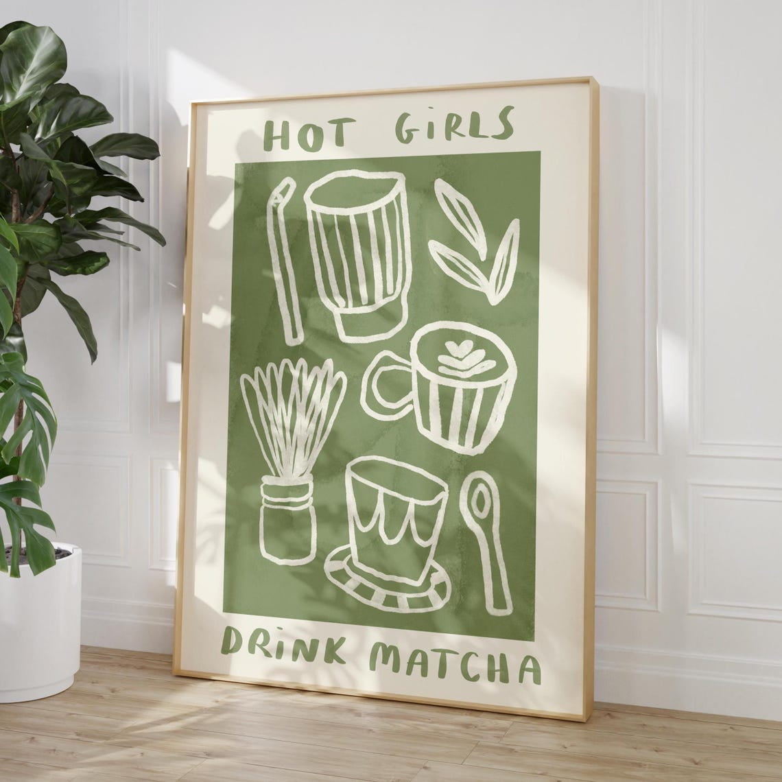 Hot Girls Drink Matcha Wall Print Illustrated Wall Art Tea Lover Trendy ...