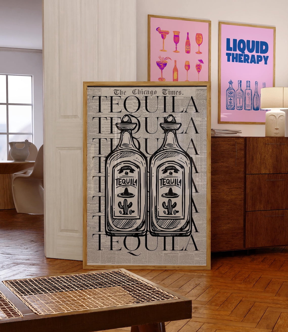 Hot Girls Drink Tequila Poster-Vintage Tequila Poster-Above Bar Cart ...