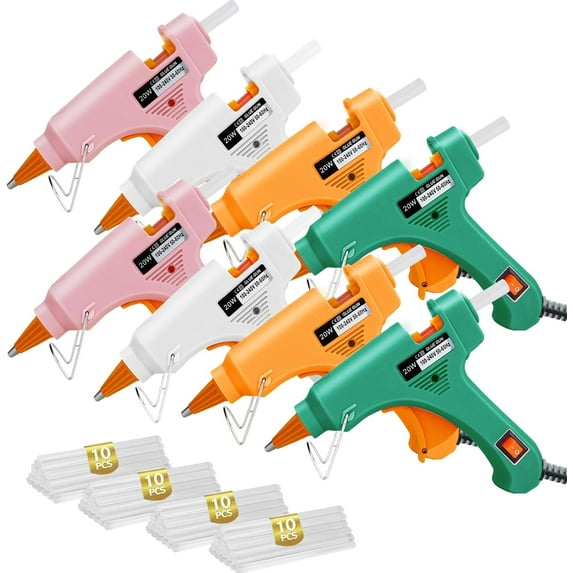 Hot Glue Gun Kit with 40 Glue Sticks and Anti-Scalding Nozzles, 8 Pack ...