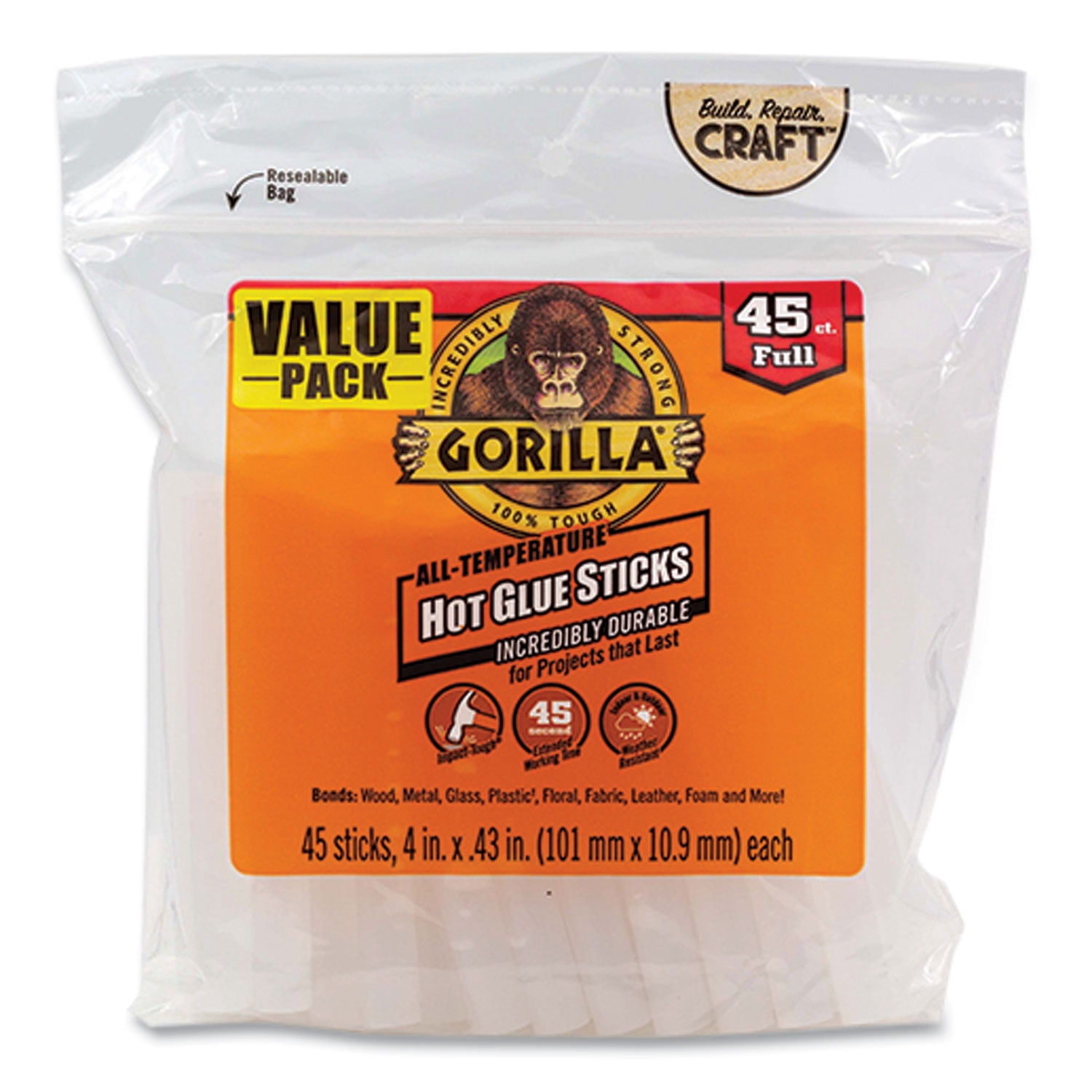 Hot Glue Sticks, 0.43" Dia X 4", Dries Clear, 45/pack | Bundle of 10 ...