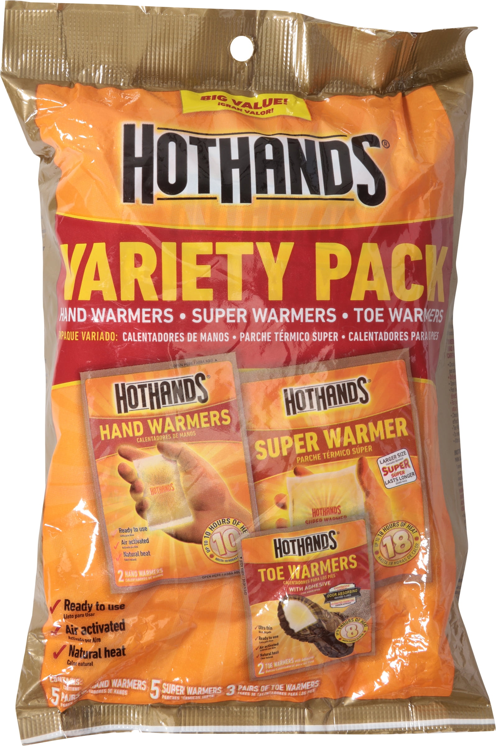 Hot Hands Chemical Hand Warmers, 10 Count Value Pack, Up to 10 Hours of ...