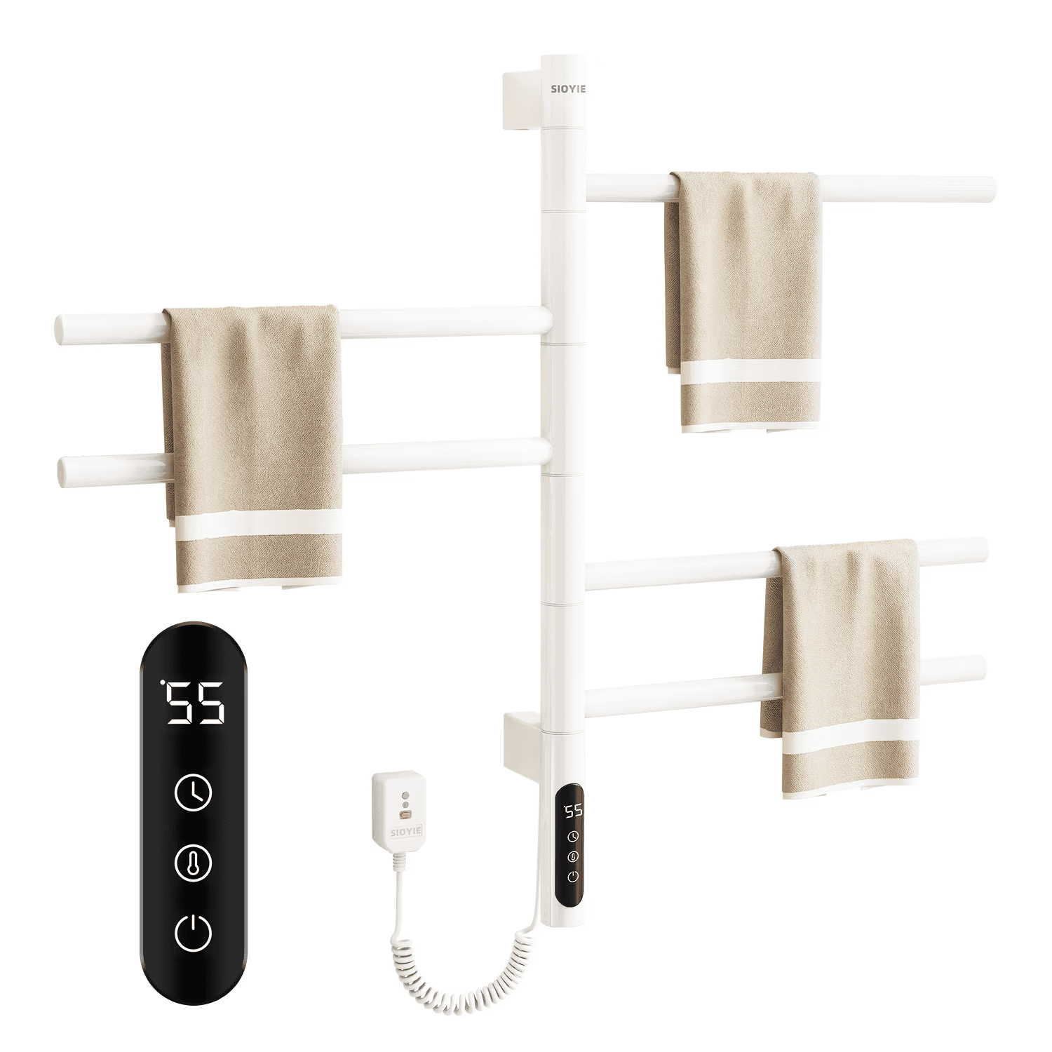 Hot Heated Towel Warmer Rack Bathroom Wall Mounted Electric Swivel 180 ...