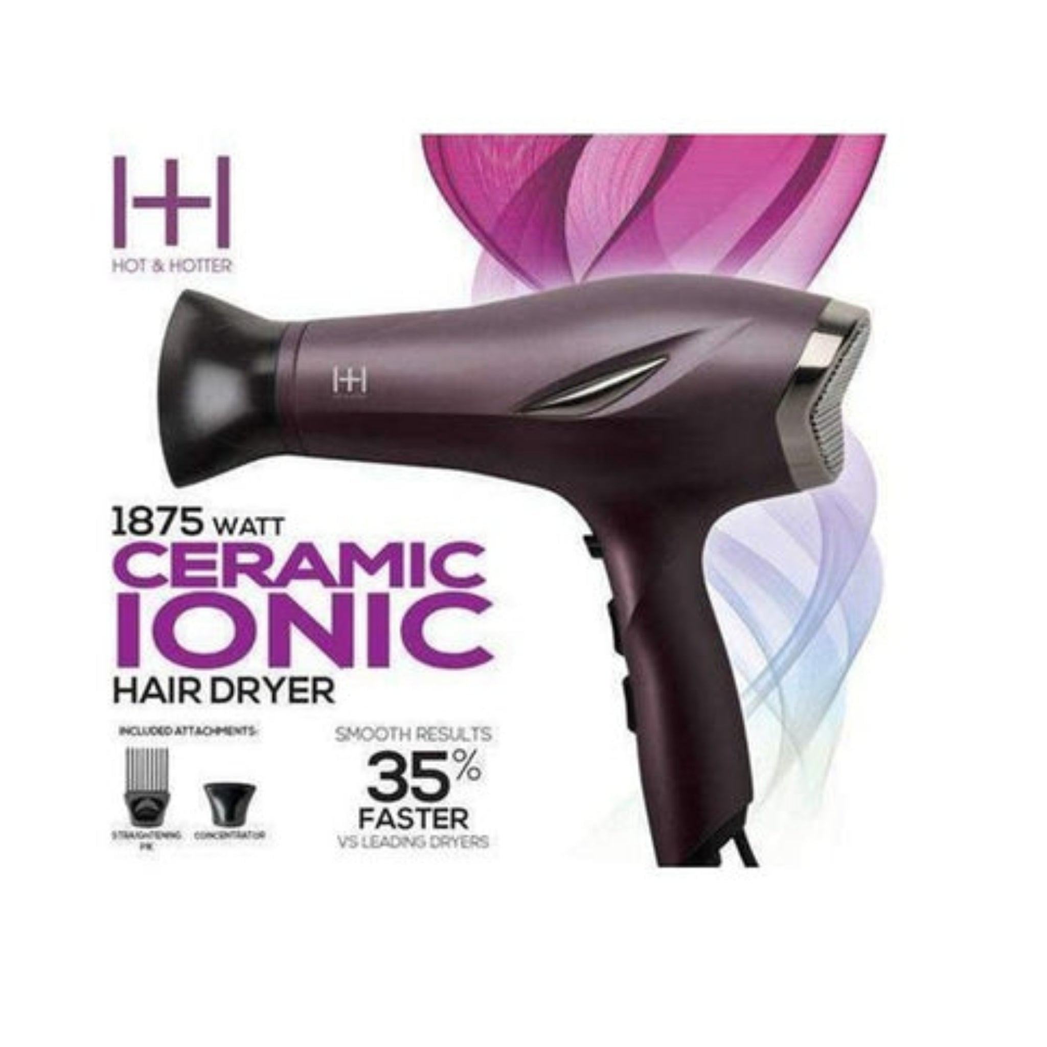 Hot And Hotter 1875 Watt Ceramic Ionic Hair Dryer Purple