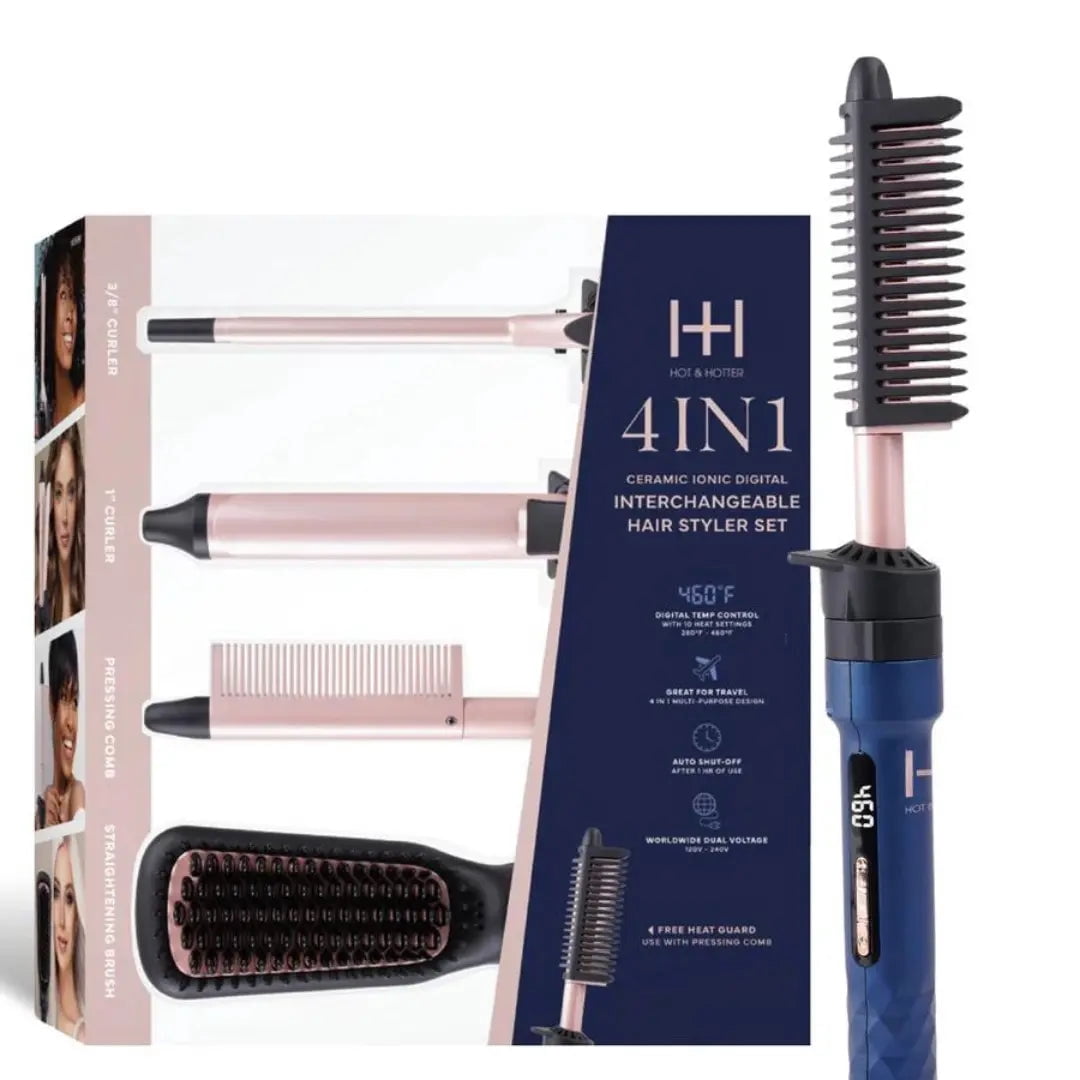 Hot & Hotter 4-in-1 Ceramic Digital Hair Styler Set Blue & Rose Gold ...
