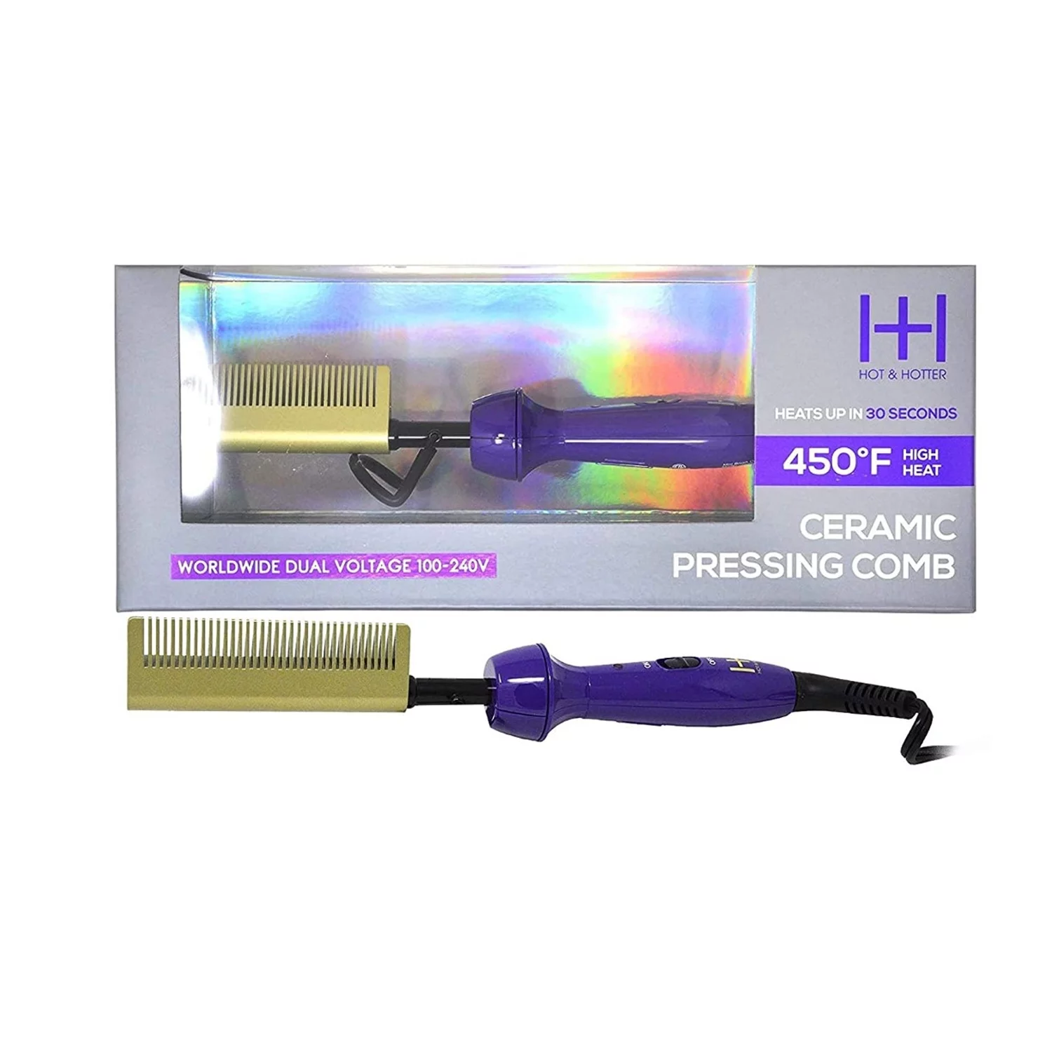 Hot & Hotter Pressing Comb Purple Gold Ceramic Straight,Pack of 2 ...