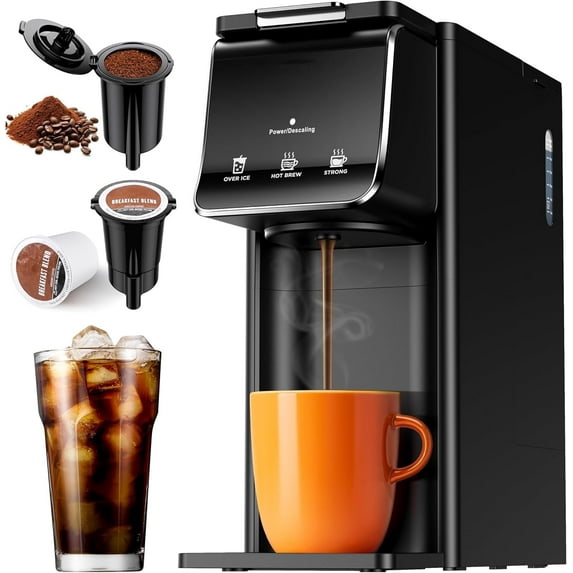 Hot Iced Coffee Maker, K-Cups Ground Coffee, Single-Serve Brewer with ...