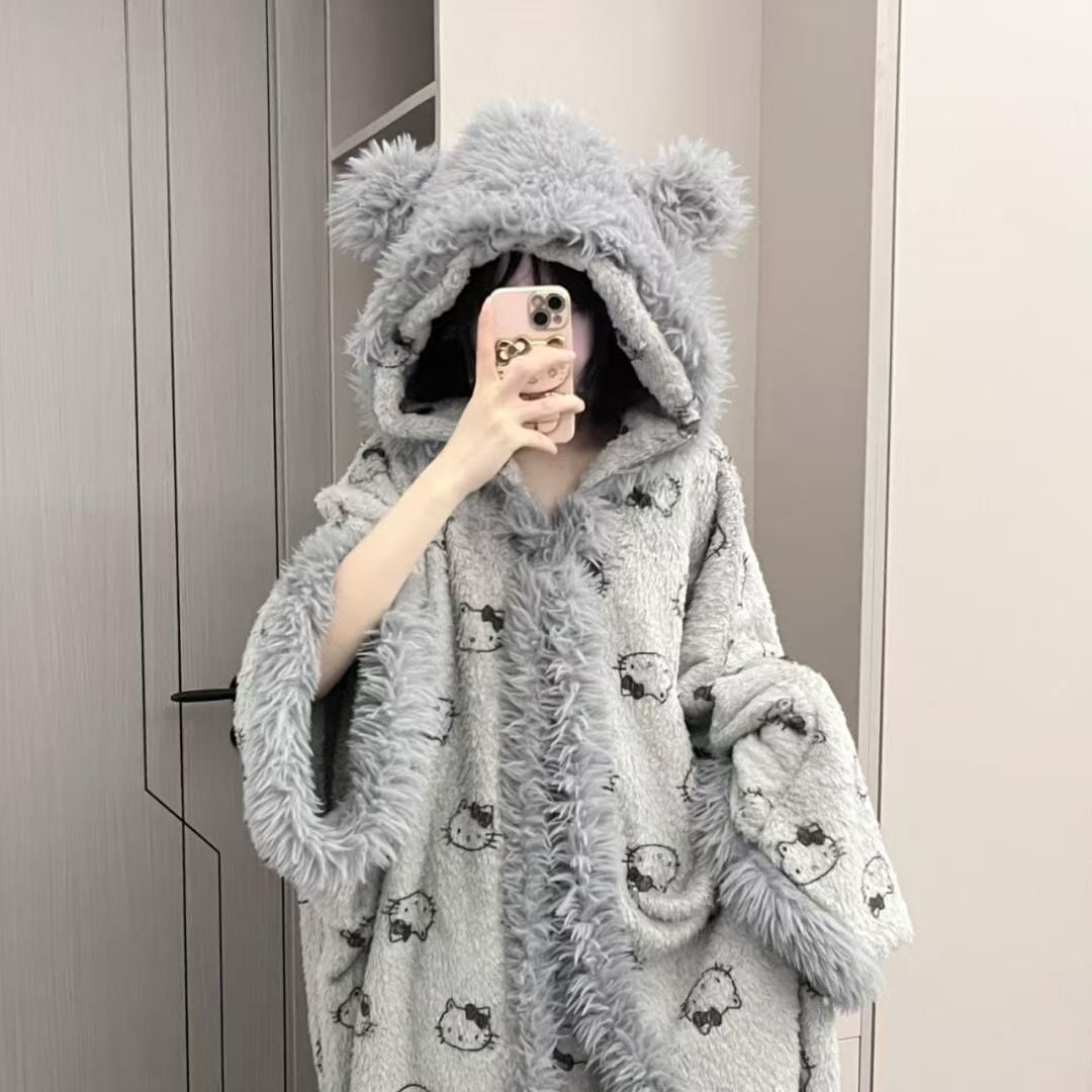 Hot Kawaii Hello Kitty Hooded Pajamas Girls Pants Sanrio Cute Gray ...