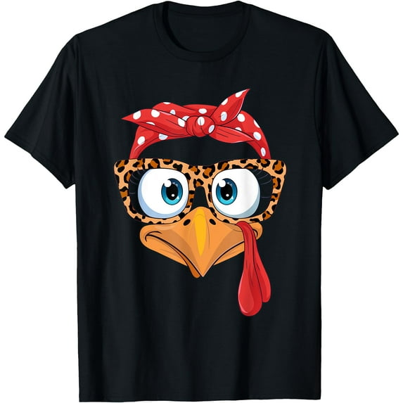 Hot Kiraa Tee With Thanksgiv Turkey Face Leopard Print Glasses S-5Xl T ...