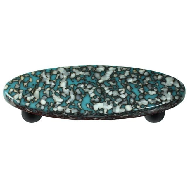 Hot Knobs HK8055-POB Granite Turquoise Blue & French Vanilla Oval Glass ...