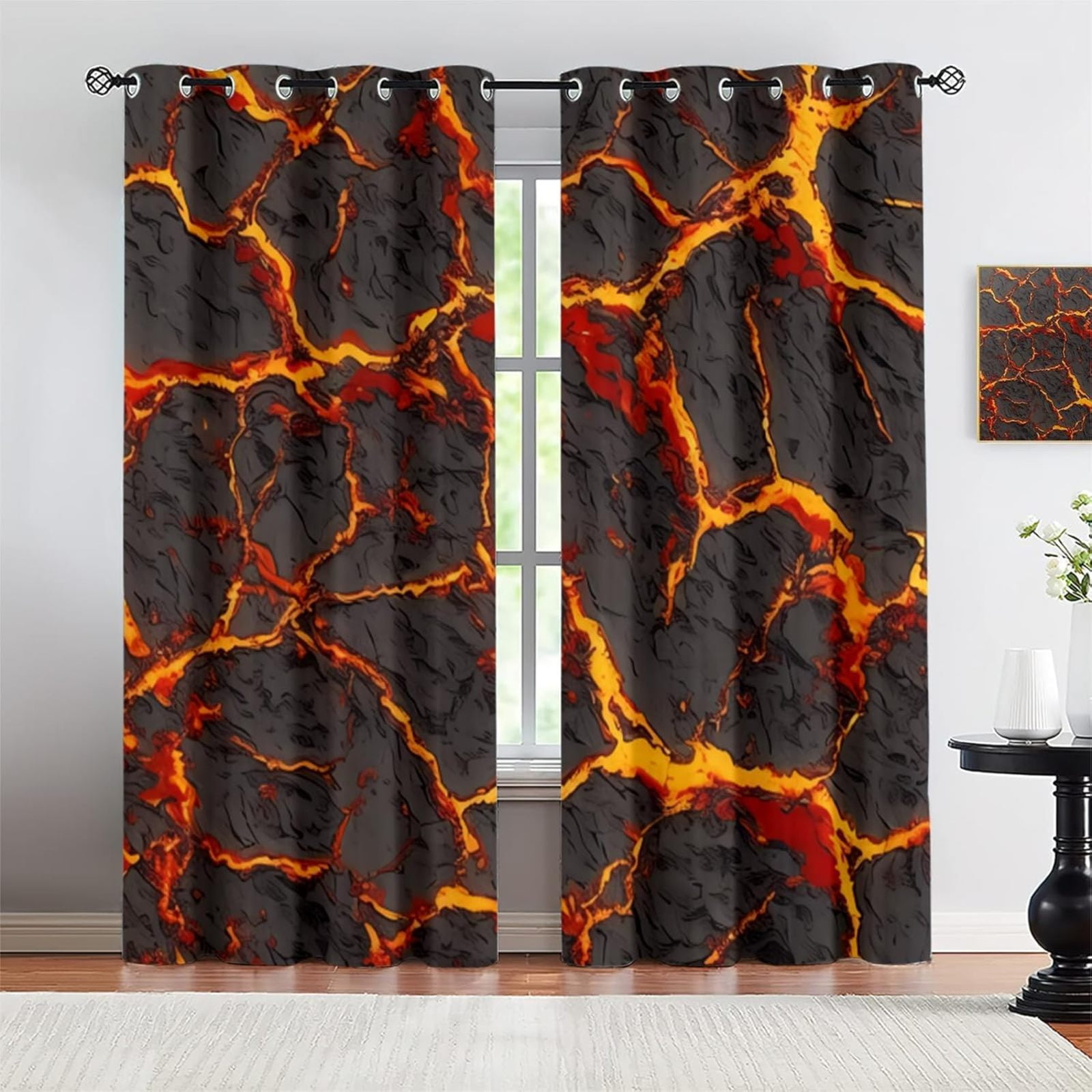 Hot Lava Texture Blackout Curtains, Abstract Red Lava Window Treatment ...