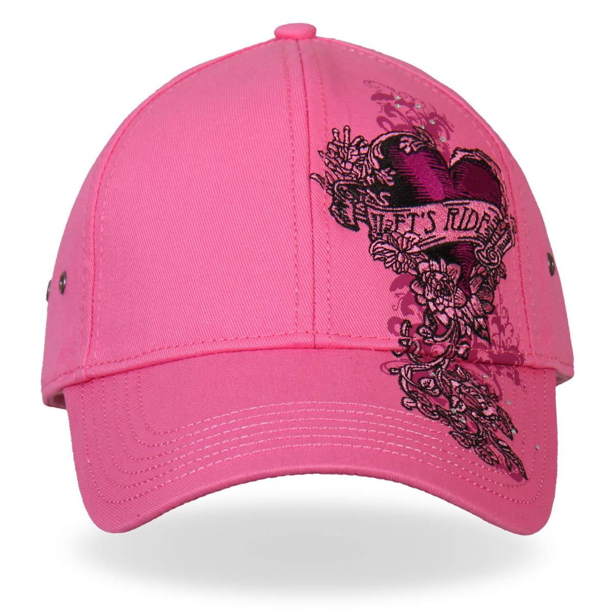 Hot Leathers BCA1043 Ladies Let's Ride Heart Pink Ball Cap One Size ...