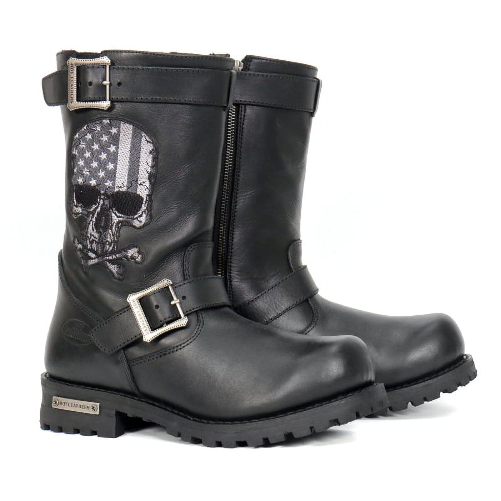 Hot Leathers BTM1018 Men’s Black Tall Harness Flag Skull Boot with ...
