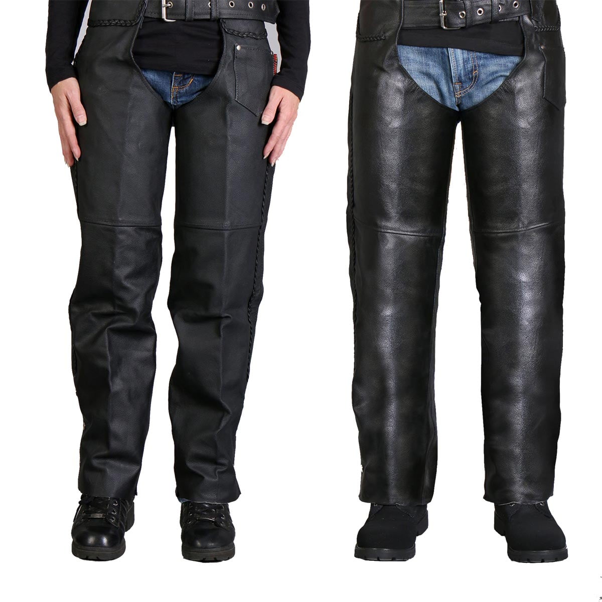 Hot Leathers CHM1003 Black Heavyweight Braided Uni-Sex Leather Chaps ...