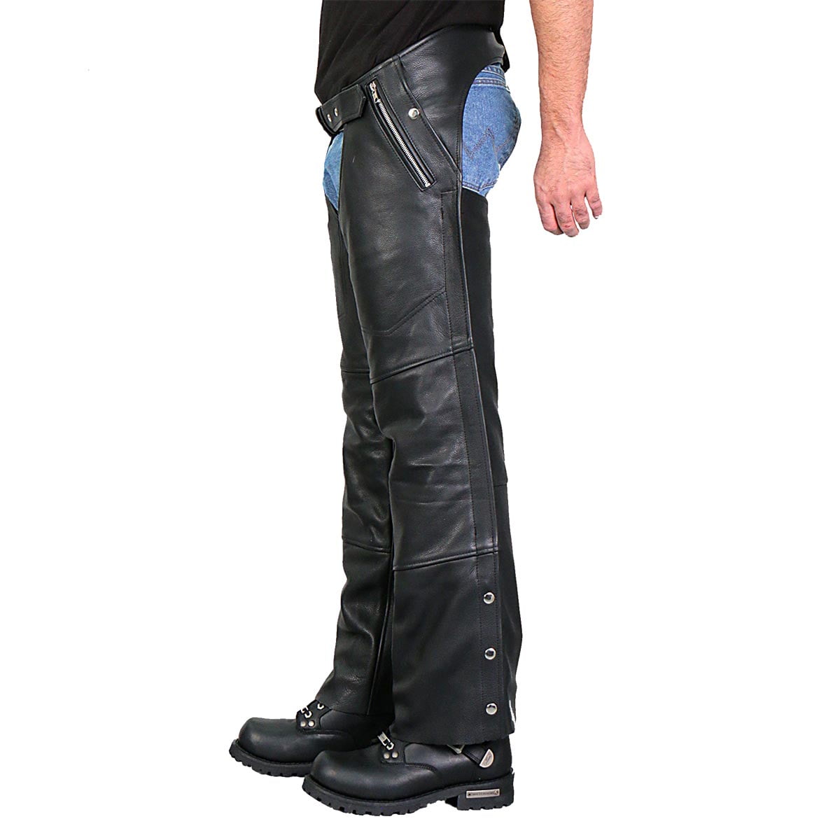 Hot Leathers CHM1010 Men’s Black 4 Pocket Leather Chaps with Lining ...