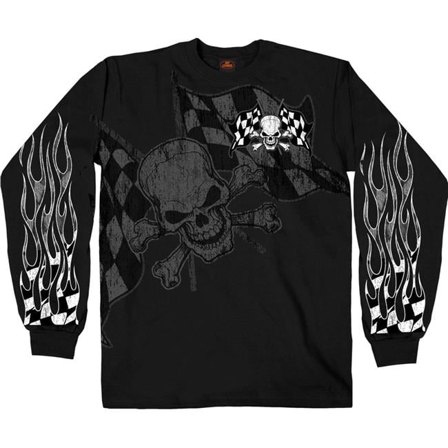 Hot Leathers Checkered Flag Skull Long Sleeve Shirt - Black - Medium ...