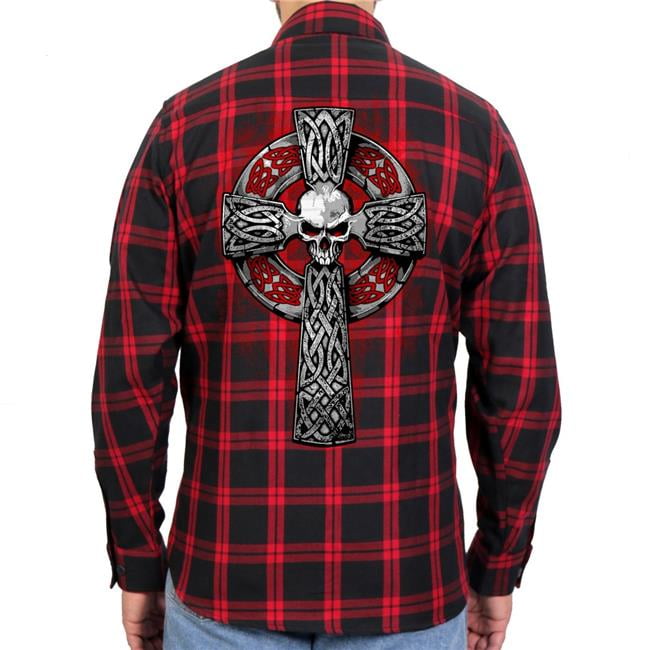 Hot Leathers FLM2112 Mens Celtic Cross Flannel Long Sleeve Shirt - Red ...