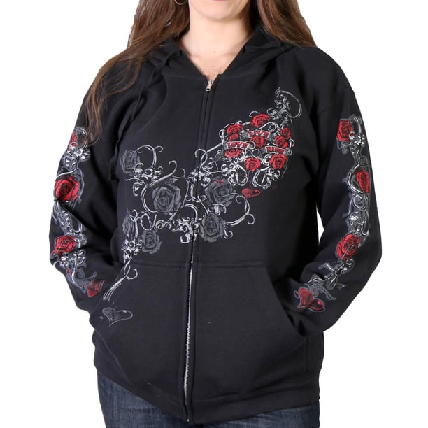 Hot Leathers GLZ4246 Ladies Black Hoodie Sweatshirt with Live, Love ...