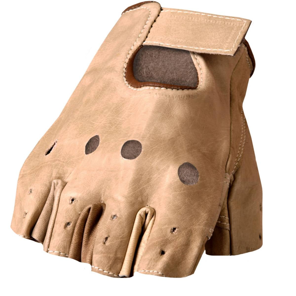 Hot Leathers GVM1005 Brown Unlined Fingerless Leather Gloves with ...