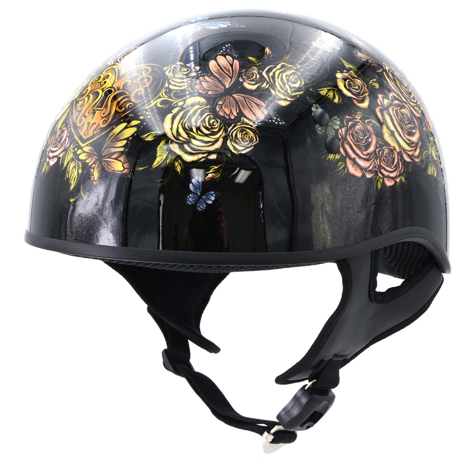 Hot Leathers HLD1034 'Butterfly Lock' Gloss Black Motorcycle DOT ...