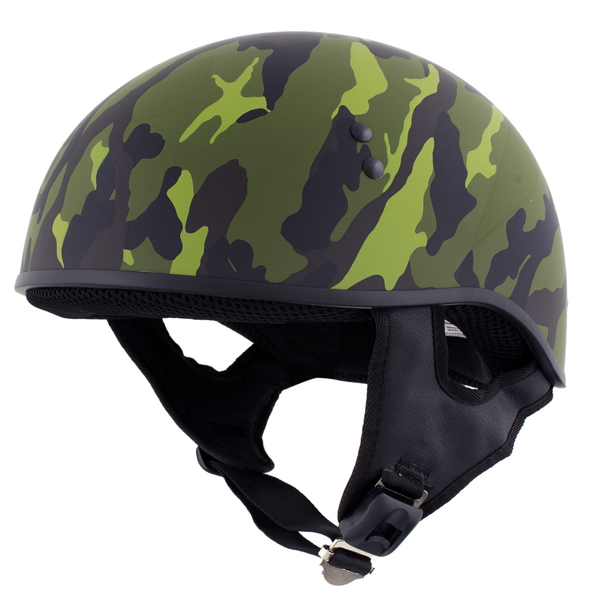Hot Leathers Camo Matte Green Motorcycle Skull Cap Half Helmet for Men ...