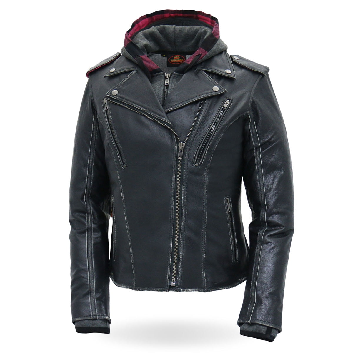 Hot Leathers JKL1033 Ladies Black Leather Jacket with Removable Hoodie ...