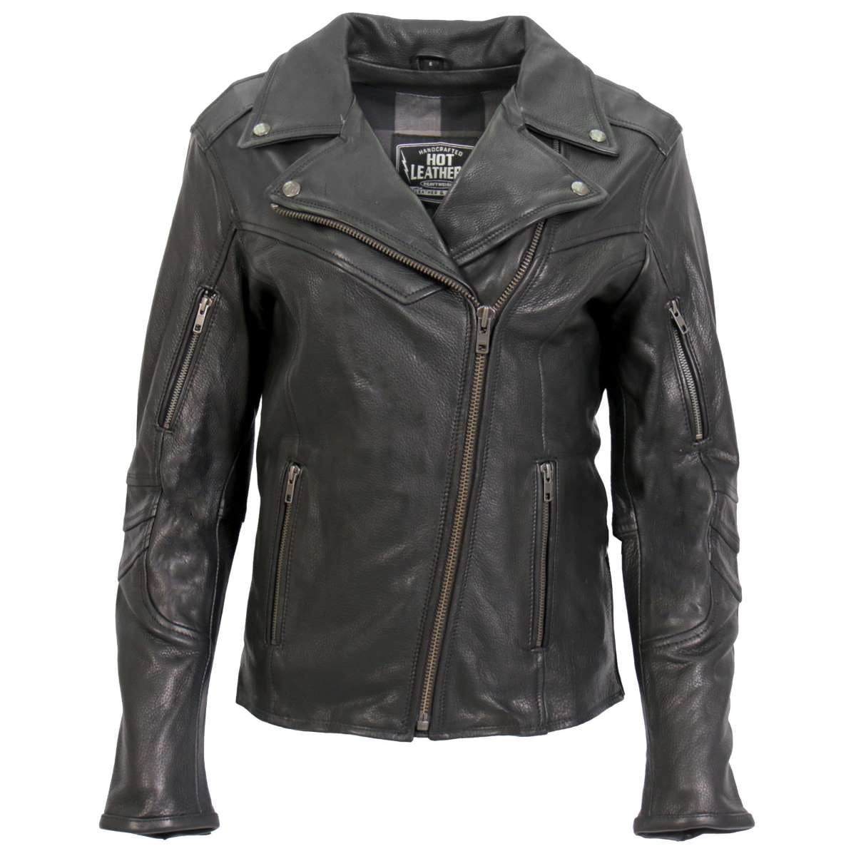 Hot Leathers JKL1034 Ladies Black Leather MC Jacket with Plaid Flannel ...