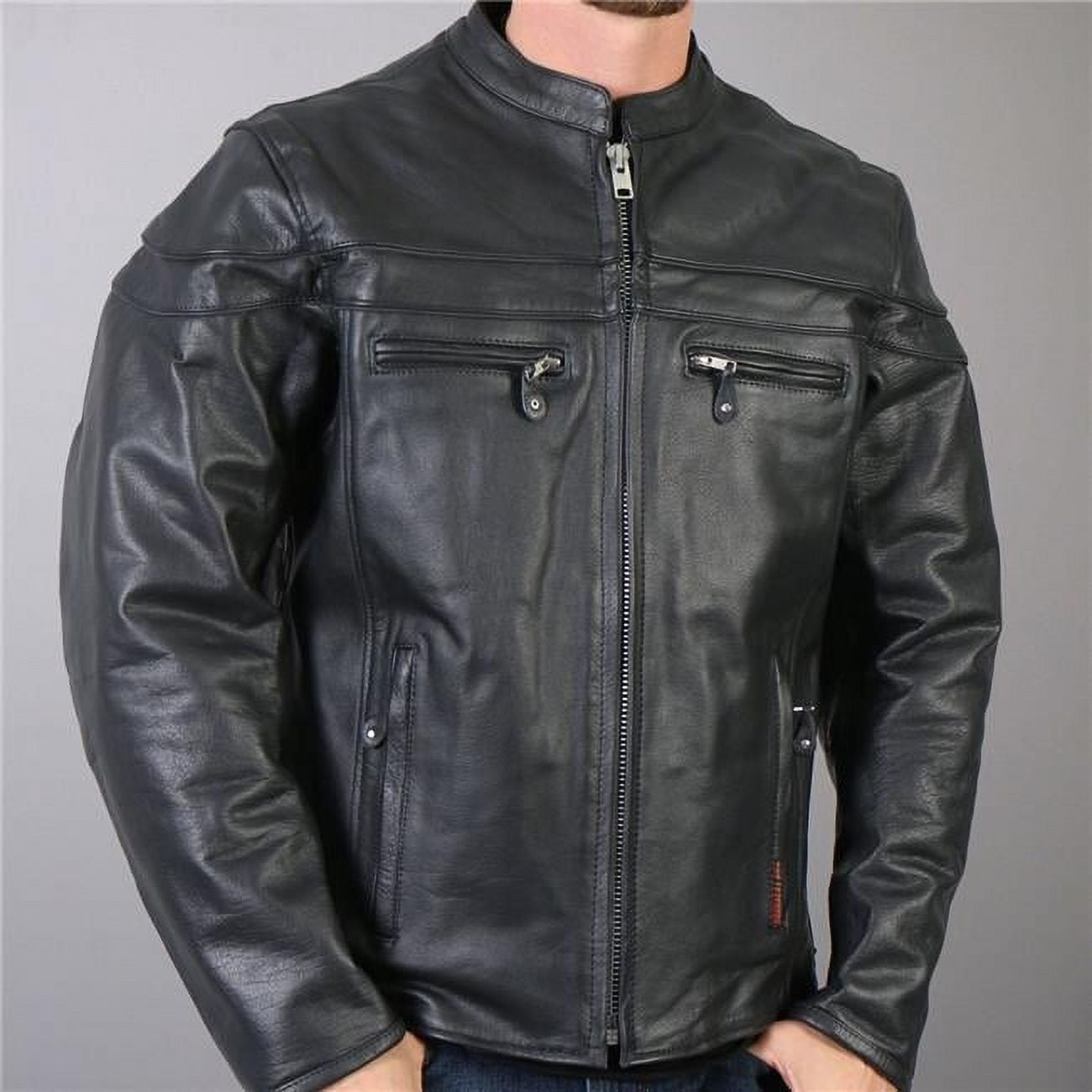 Hot Leathers JKM1011 Men's Black Leather Vented Motorcycle Racer Jacket ...