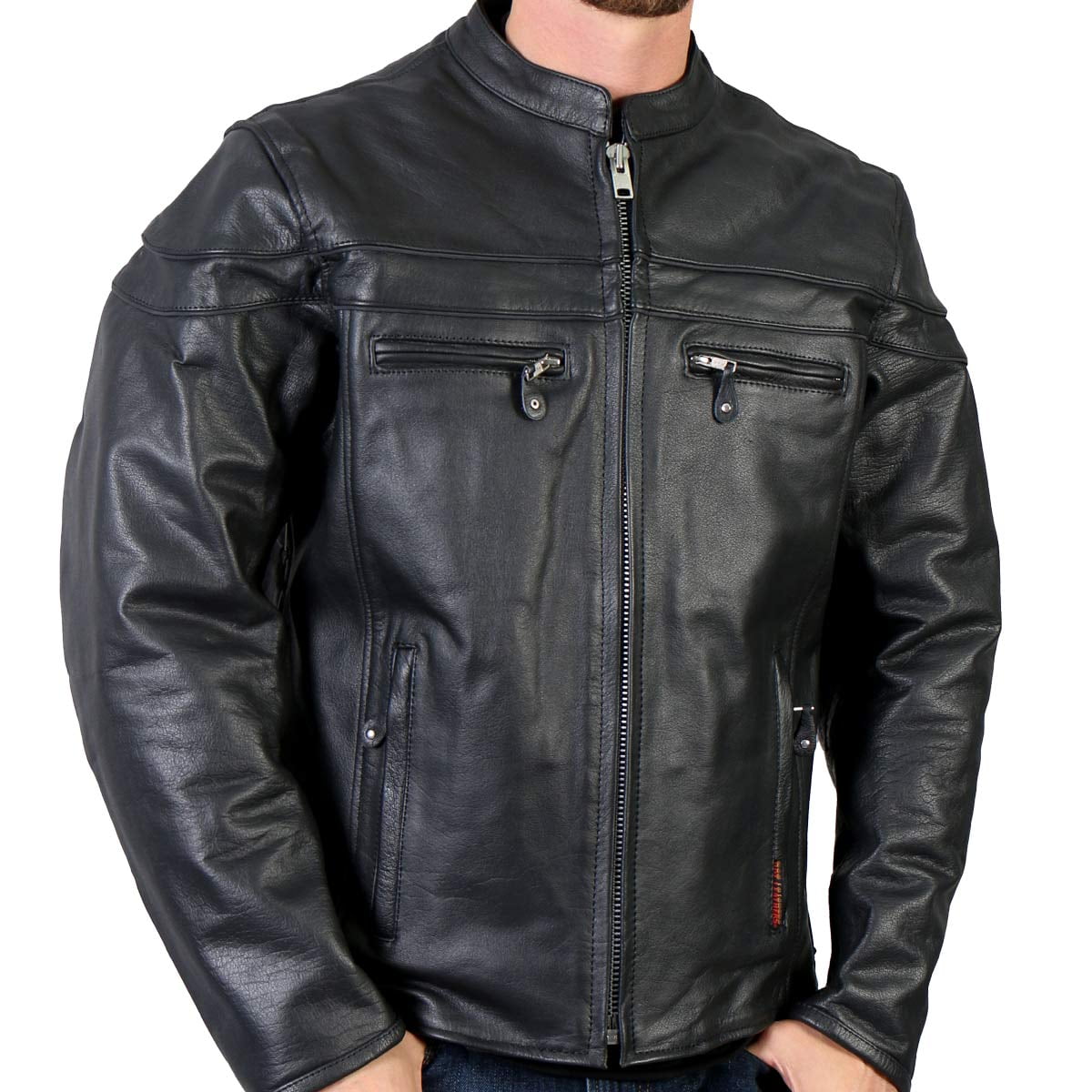 Hot Leathers JKM1011 Men's Black Leather Vented Motorcycle Racer Jacket ...
