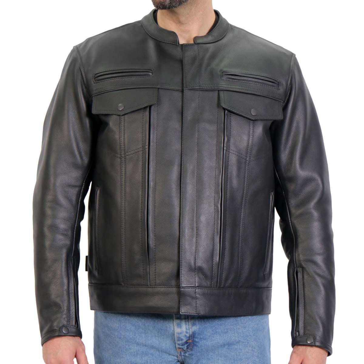 Hot Leathers JKM1028 Men's Black Leather MC Jacket with Zip Out Lining ...