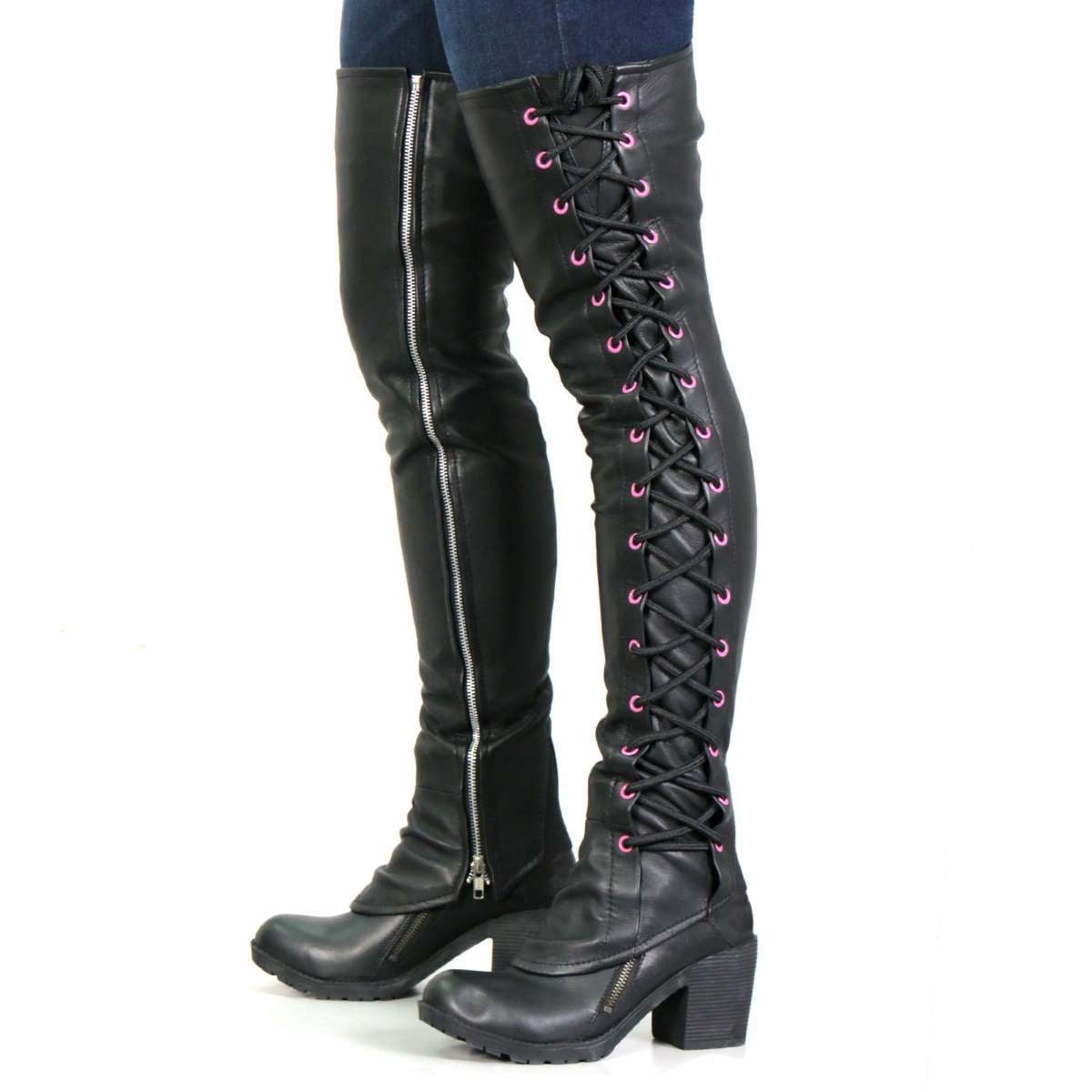 Hot Leathers LCU1005 Ladies Black Lambskin Leather Leggings with Pink ...