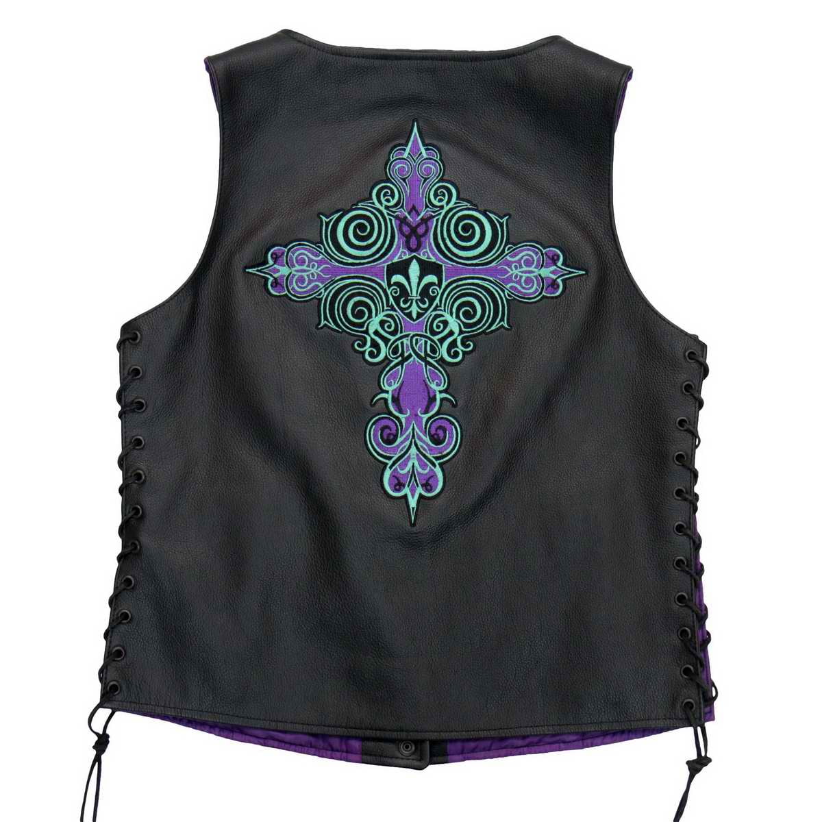 Hot Leathers VSL2001 Ladies Black 'Fleur De Lis Cross' Leather Vest ...