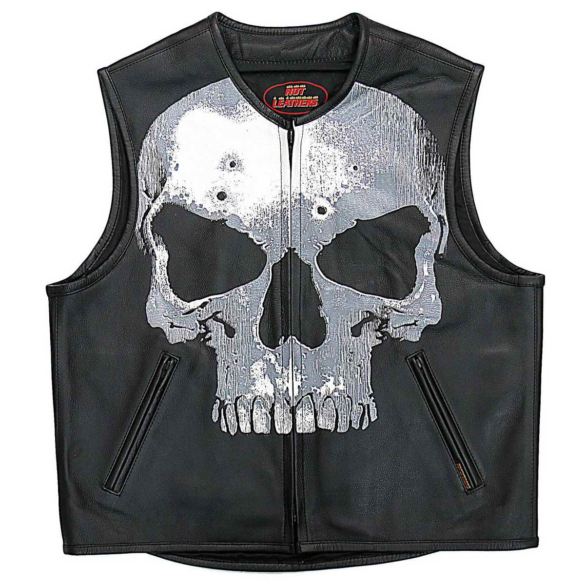 Hot Leathers VSM2001 Men's Black ‘Jumbo Skull’ Leather Vest Large ...