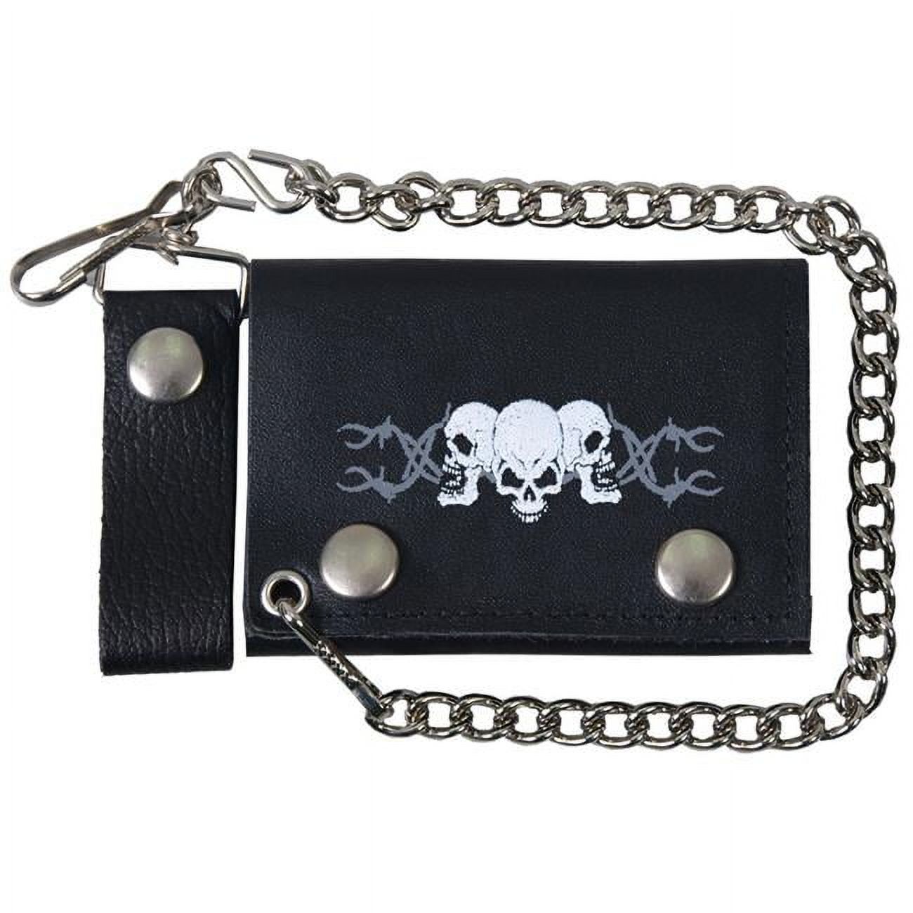 Hot Leathers 4 in. Barbed Wire Skulls Leather Wallet with Chain - Black ...