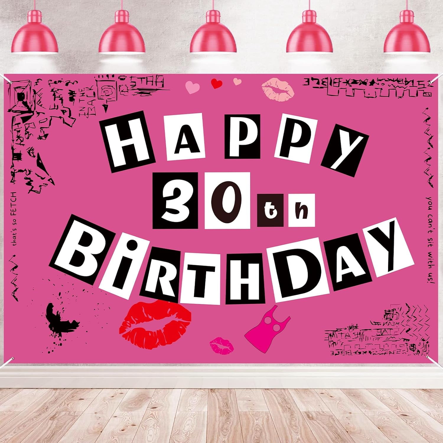 Hot Lips Pink Happy 30th Birthday Banner Backdrop Pink Decorations for ...