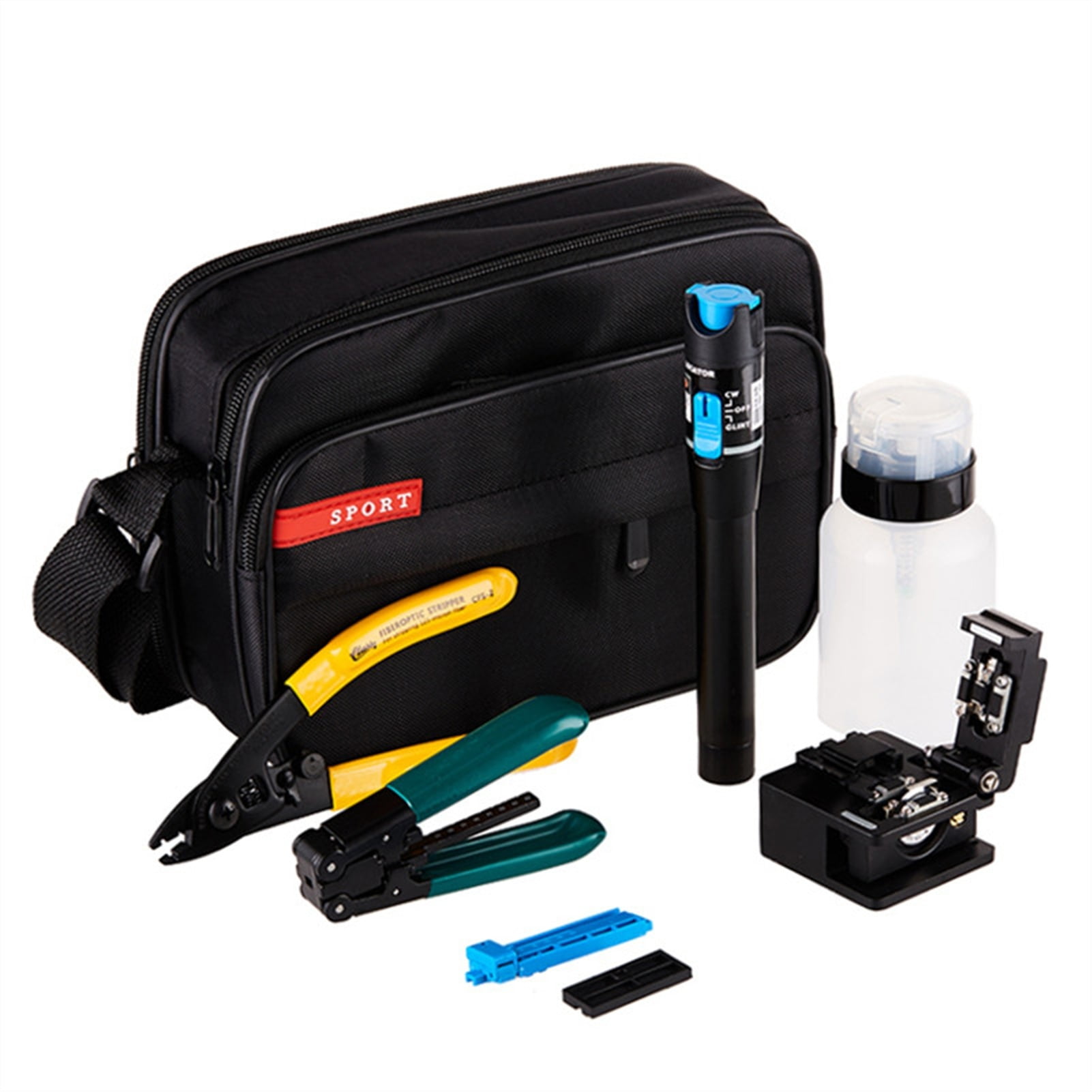 Hot Melt 8 In 1 Fiber Optic FTTH Tool Kit With Fiber Cleaver And 1MW ...