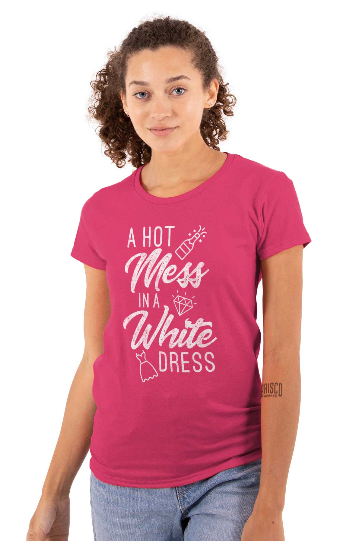 Hot Mess White Dress Bachelorette Womens Slim Fit Graphic Tee Brisco ...