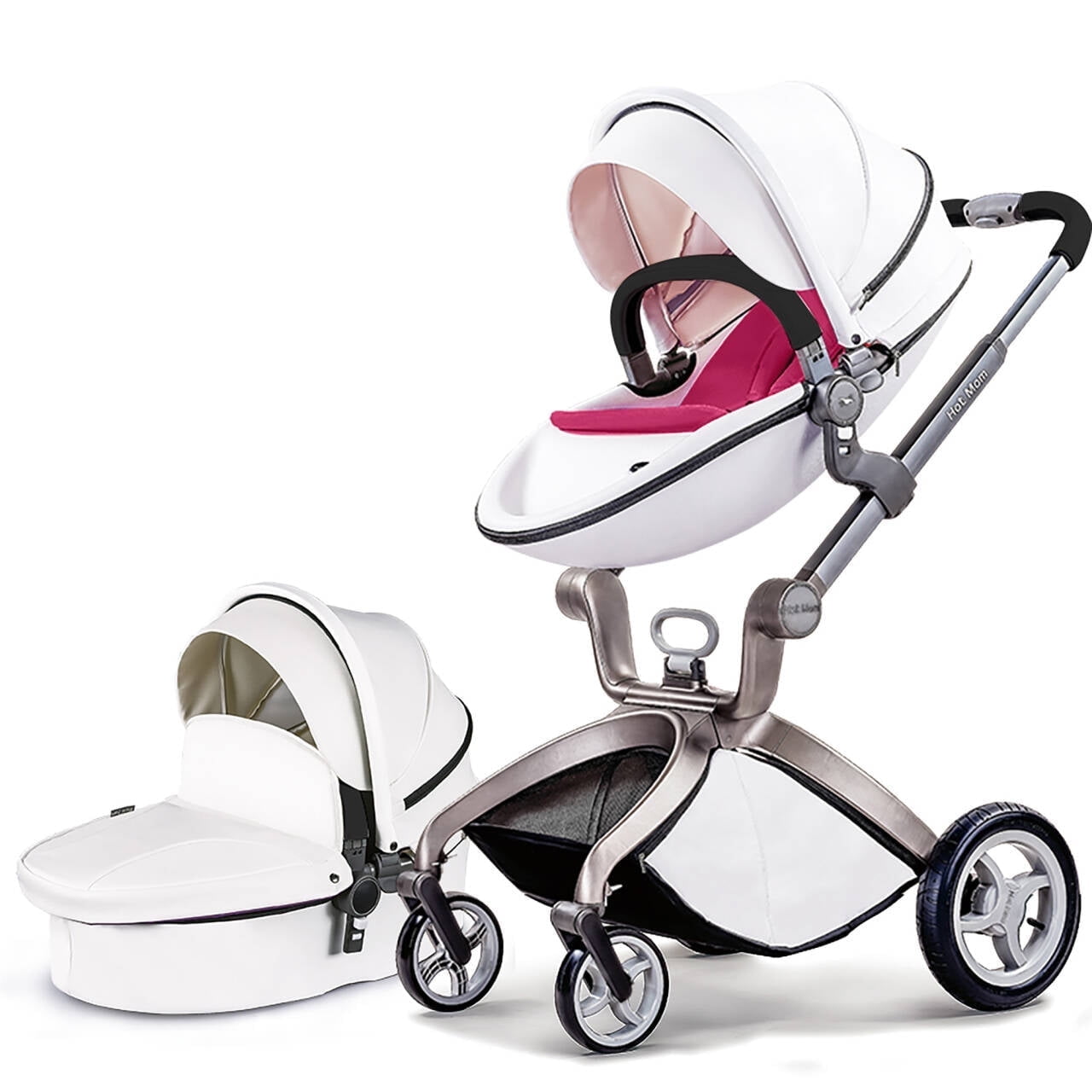 Hot Mom Baby Stroller with Adjustable Seat Height,Reversible Luxury PU ...