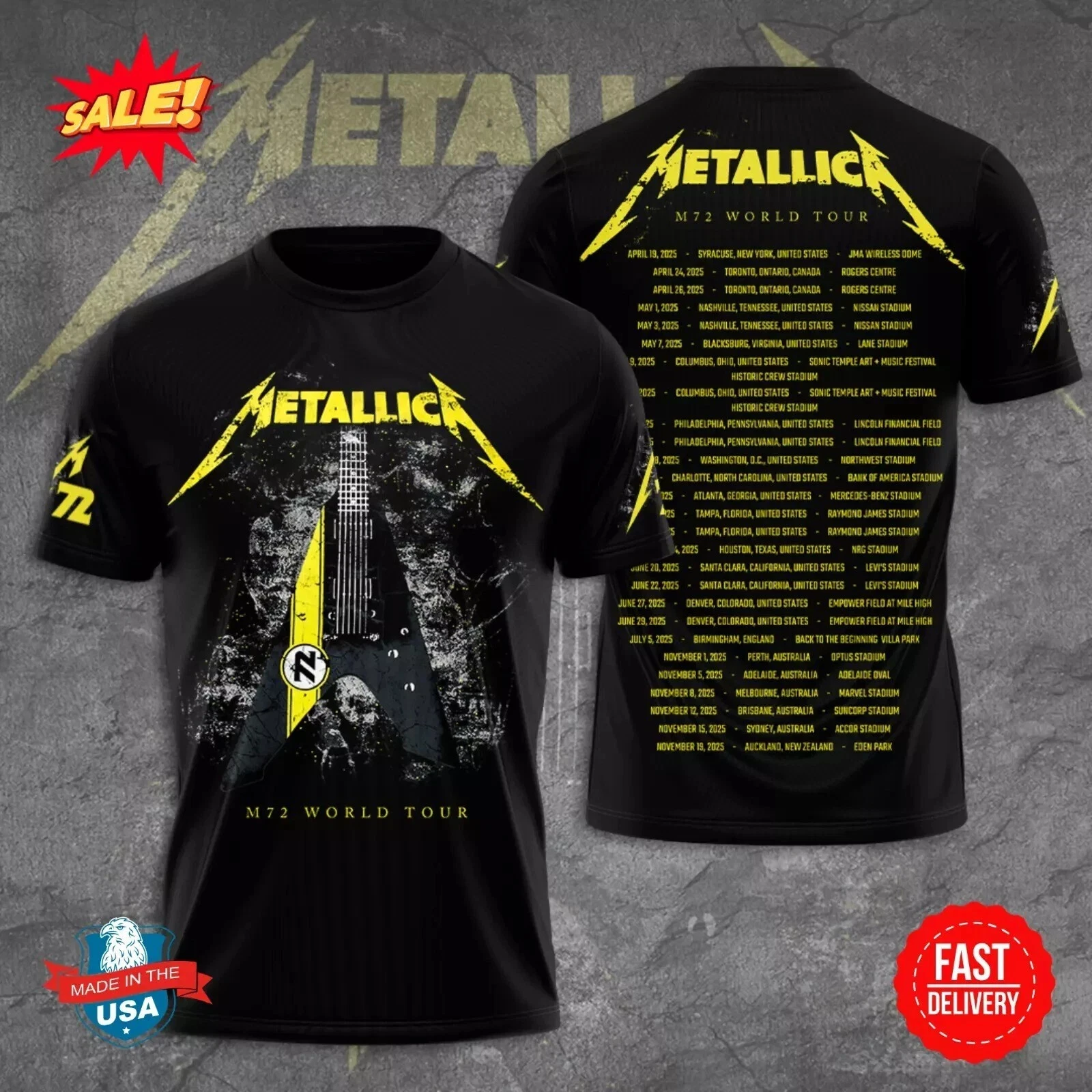 Hot New!!! Metallica M72 World Tour Date 2025 3D Shirt S-5XL Gift Fan ...